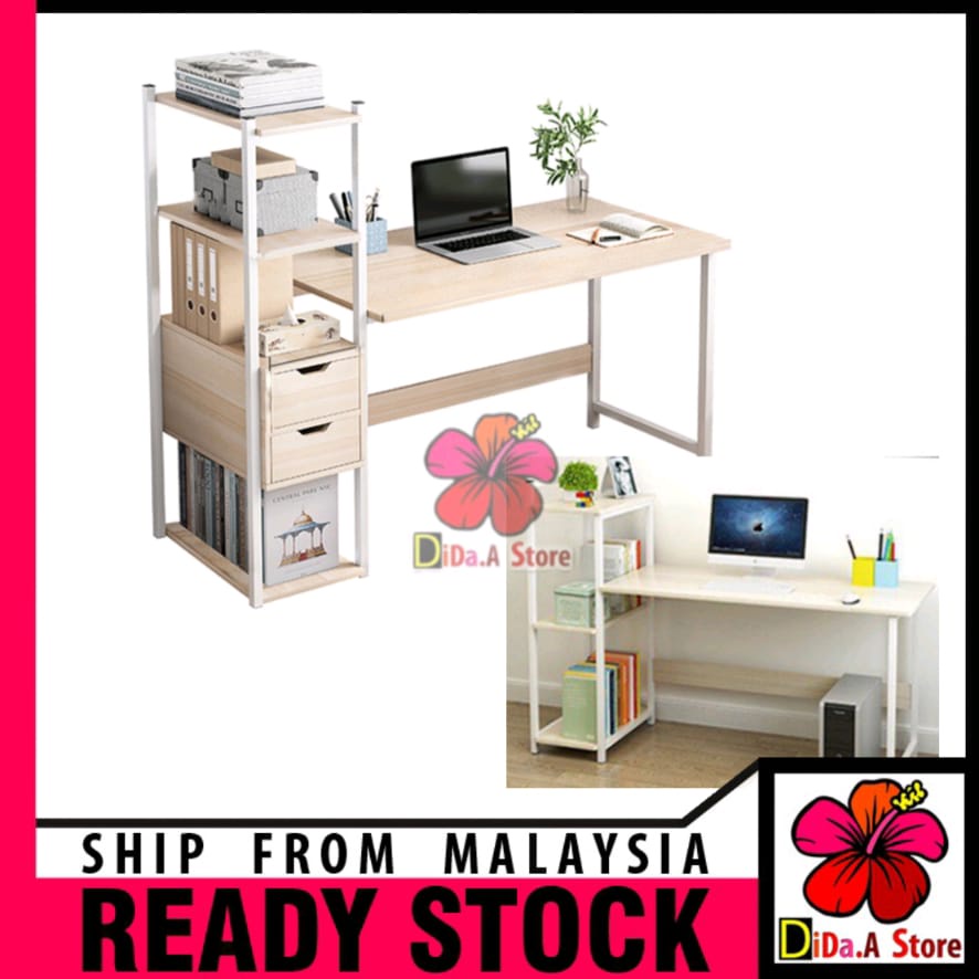 Meja Komputer Meja Tulis Meja Study Pejabat Dengan Rak Buku 3 Tingkat ...
