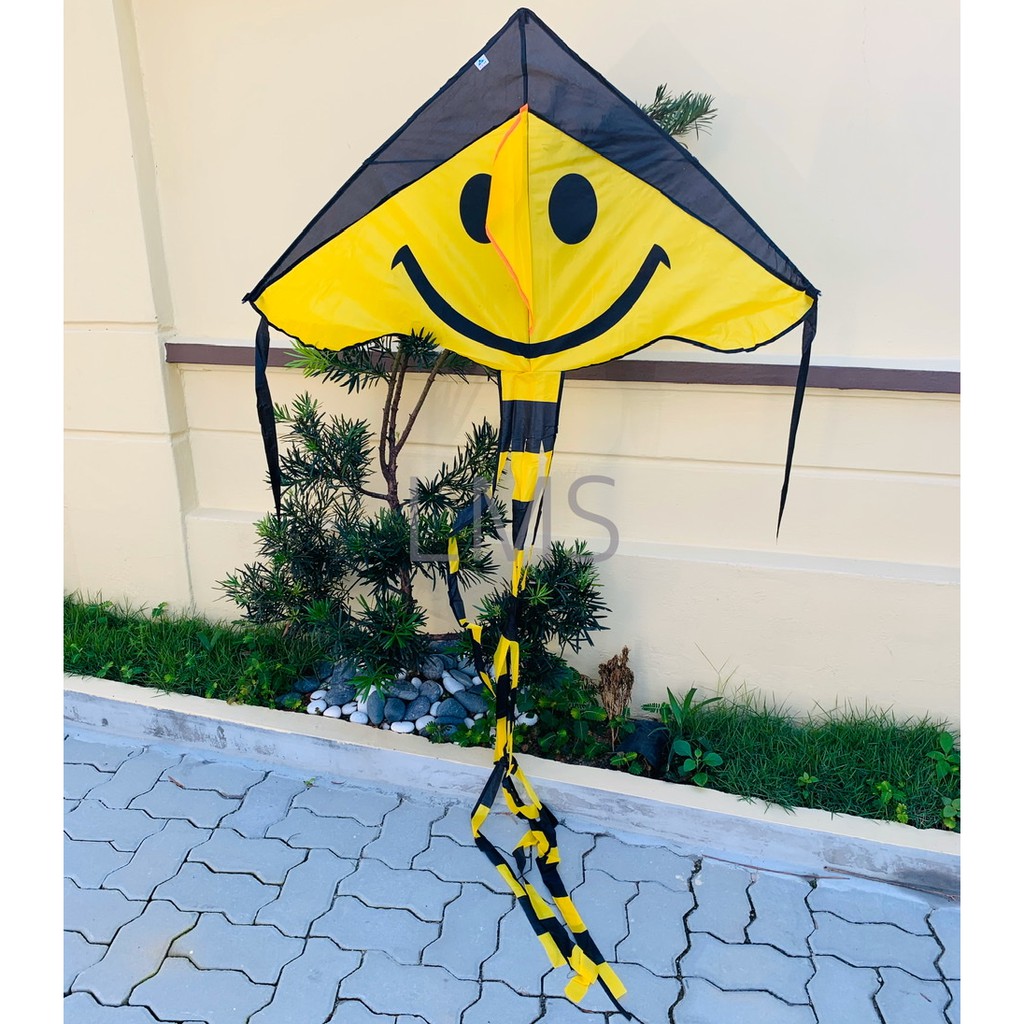 New Smiley Face Delta Kite Black Head Smiley Face Delta Kite layang ...