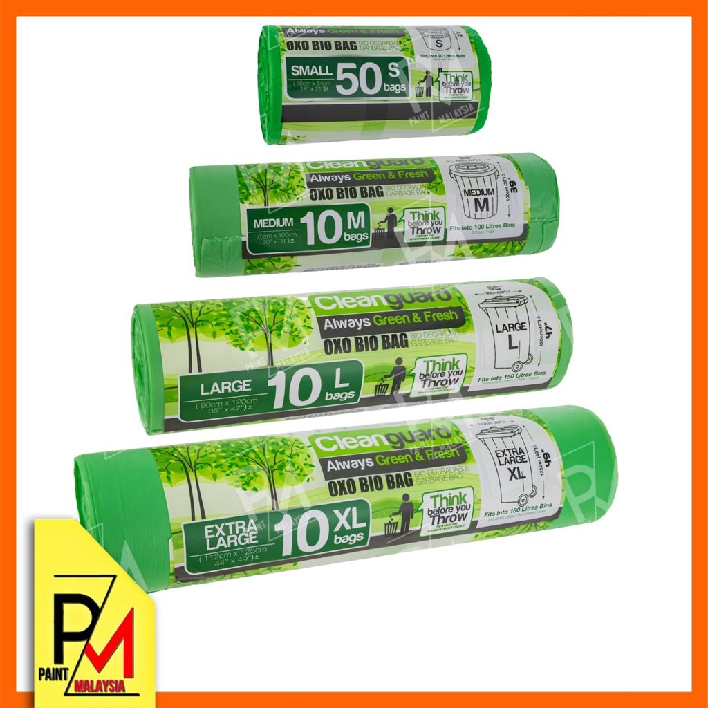 CLEANGUARD Garbage Oxo Bio Bag Size S/M/L/XL (Green) Bio Degradable ...