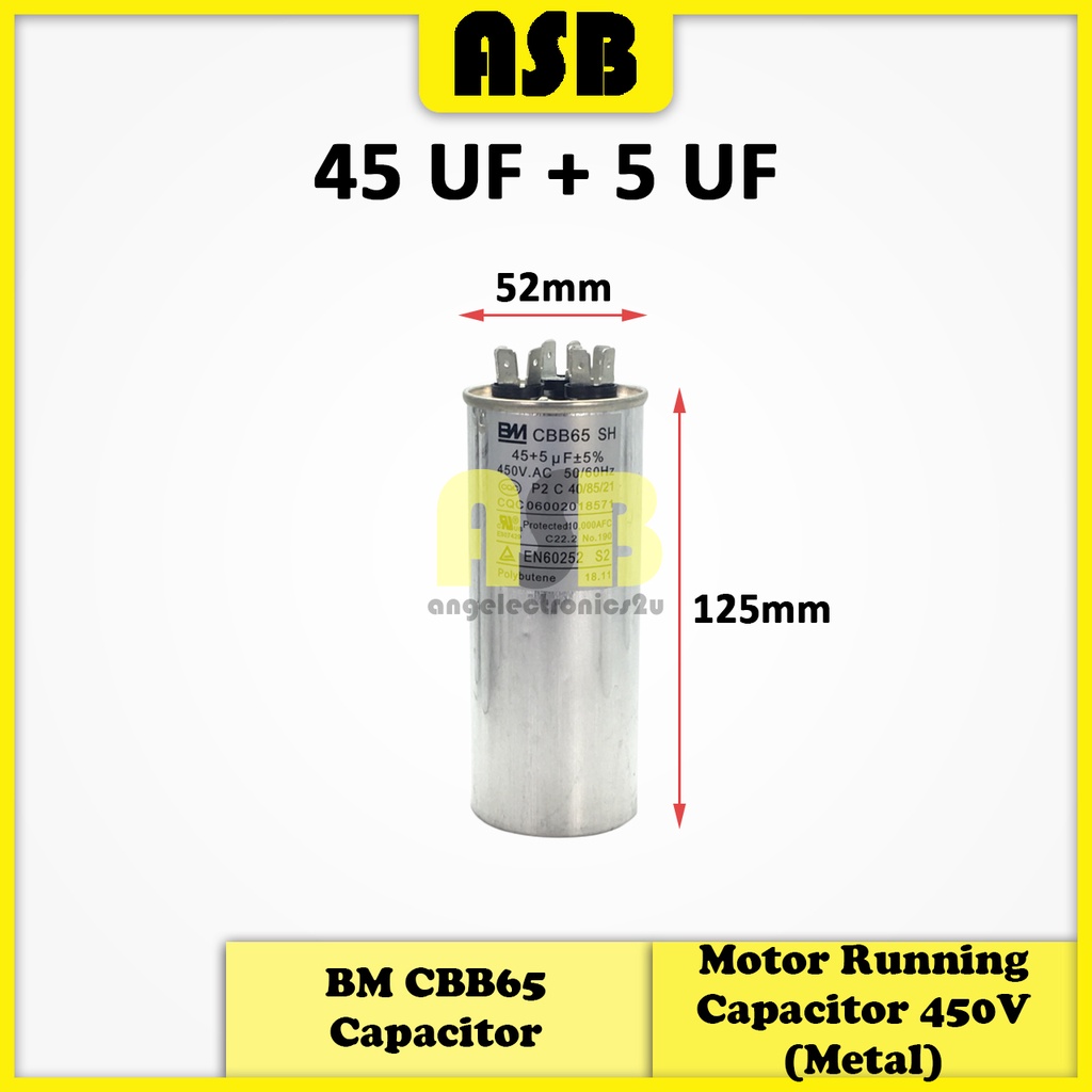 (1pc) BM CBB65 Capacitor 450V ( Metal ) ( 45 UF + 1.5 UF / 45 UF + 5 UF / 50 UF + 2 UF / 50 UF ...