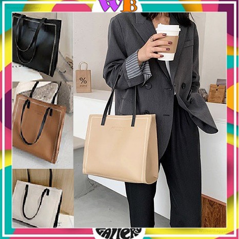 Korean Women Square Leather Handbag PU Tote Beg Bucket Shoulder Casual ...