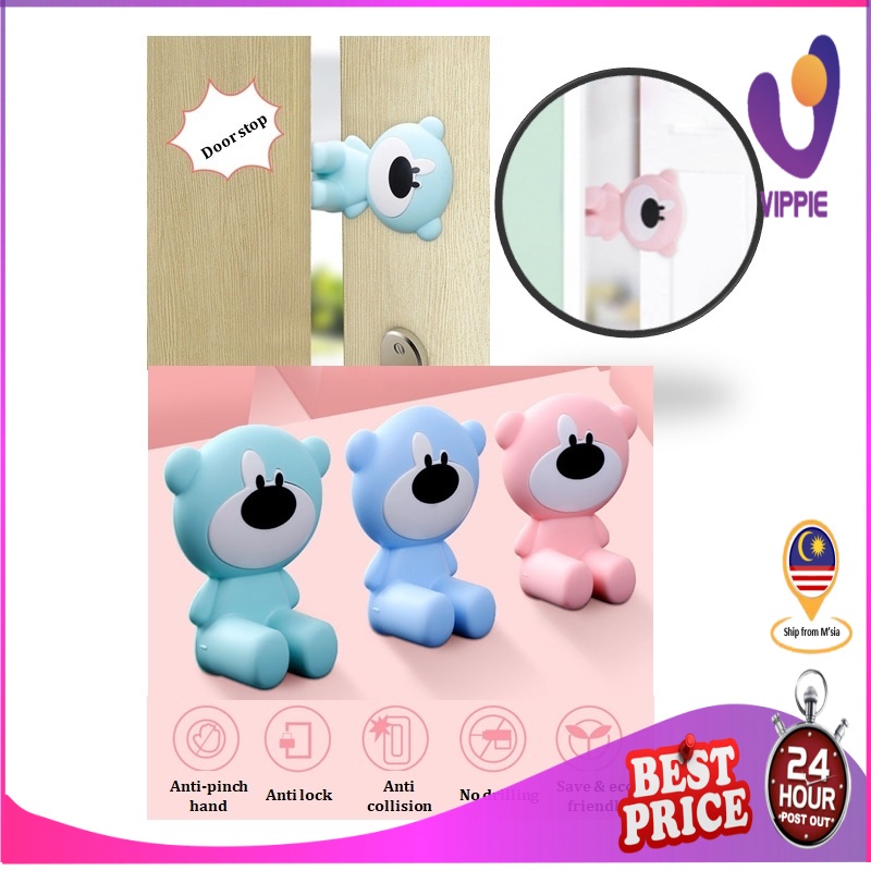 VIPPIE Bear Cartoon Kid Room Silicone Anti Pinch Hand Door Stop ...