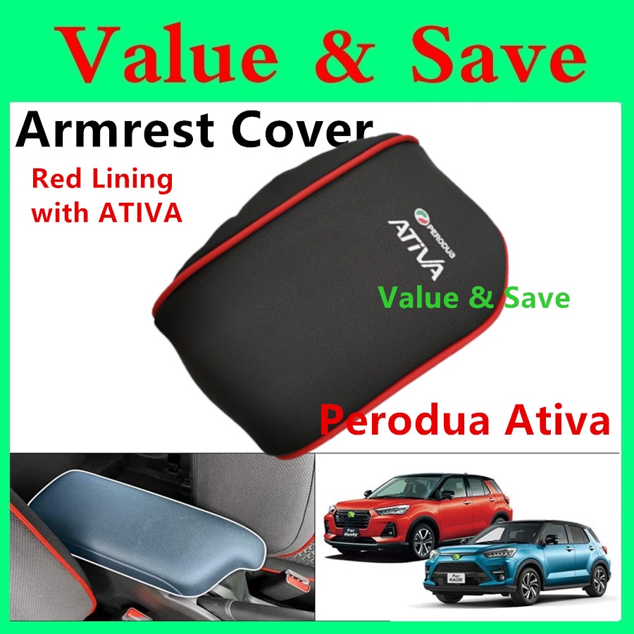 Perodua Ativa Armrest Leather Cover Black Red Thread Storage Box ...
