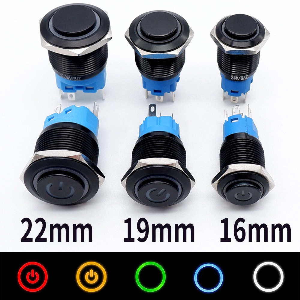 16mm Black Metal Push Button Switch With Connector Power On Off ...