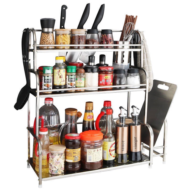 Stainless Steel Kitchen Rack Wall Hanging Floor 2 And 3 Layer Seasoning ...