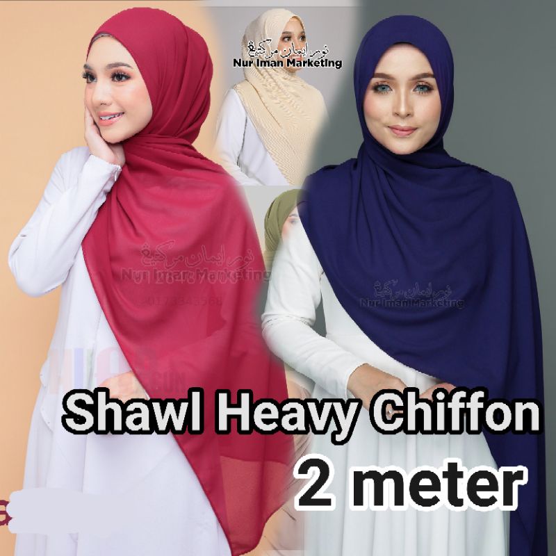 Tudung Shawl Chiffon 2 Meter Selendang Ironless Hitam Putih Keknis ...
