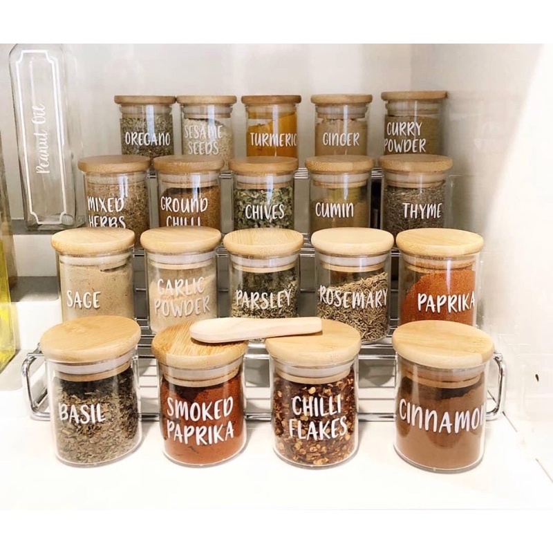 Ready stock - Seasoning glass jar/bekas rempah kaca/bamboo glass spice ...