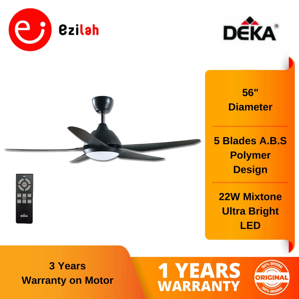 Deka Ceiling Fan with LED light (56") V1 - Black | Shopee Malaysia