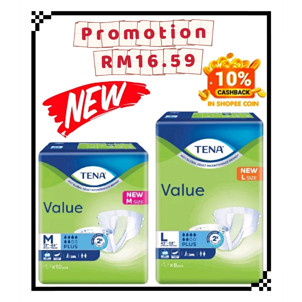TENA VALUE ADULT DIAPERS M10'S/L8'S/XL8'S(1 PACK) | Shopee Malaysia