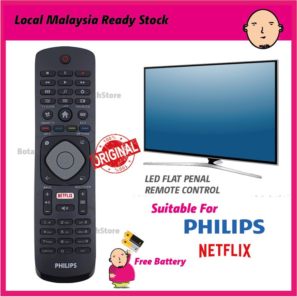 Original Philips Flat Panel LED LCD Smart TV Remote Control Netflix ...