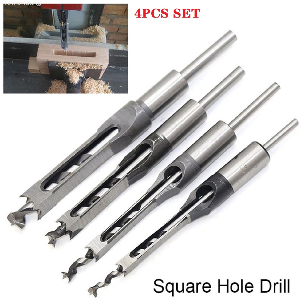 4Pcs Woodworking Square Hole Drill Bits Wood Mortising Chisel Set ...