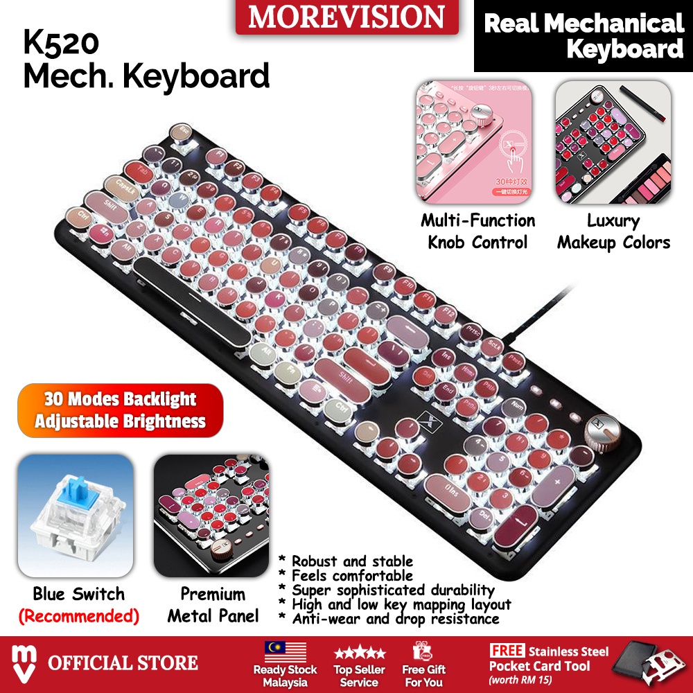 Mechanical Keyboard Lipstick Pink Color K520 K901 with Backlight Blue ...