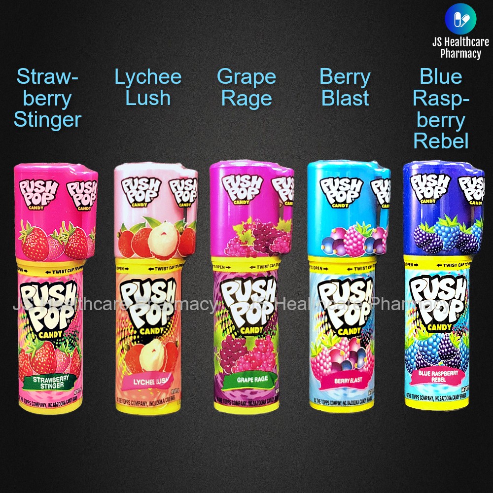 Push Pop Candy Assorted Flavours 14g - (Strawberry / Lychee / Grape ...