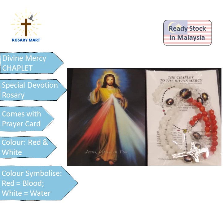 Divine Mercy Chaplet * String Chaplet * Comes with Prayer Card * 6 mm ...