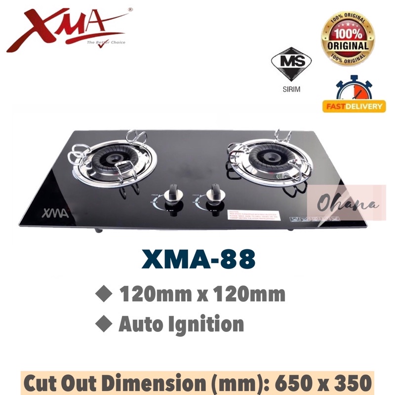 XMA BUILT IN GLASS HOB GAS STOVE 2 BURNER XMA-88/ DAPUR MASAK KACA ...