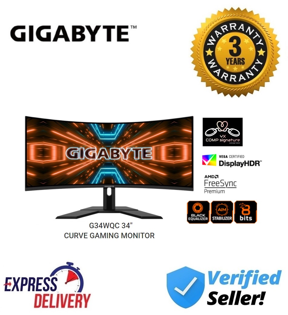 Gigabyte g34wqc - 34" wqhd 144hz 1ms 1500r 8bit premium ultra wide ...