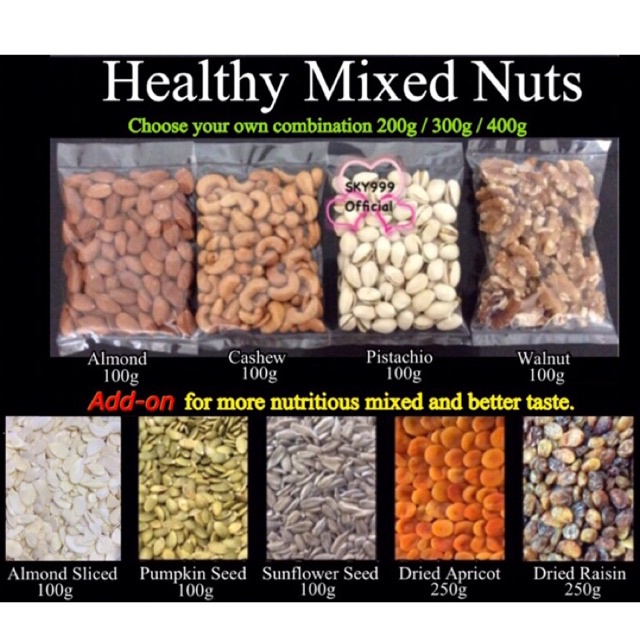 Ready-to-eat healthy mixed nuts 200g/300g/400g (cashew+pistachio+almond ...