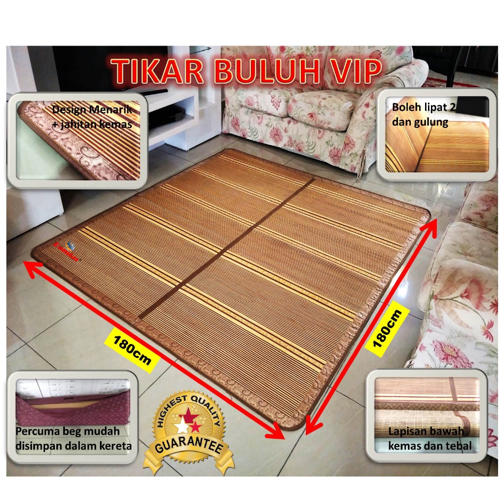 Tikar Buluh VIP1 XL bamboo mat ( 180cm x 180 cm) kualiti buluh terbaik ...