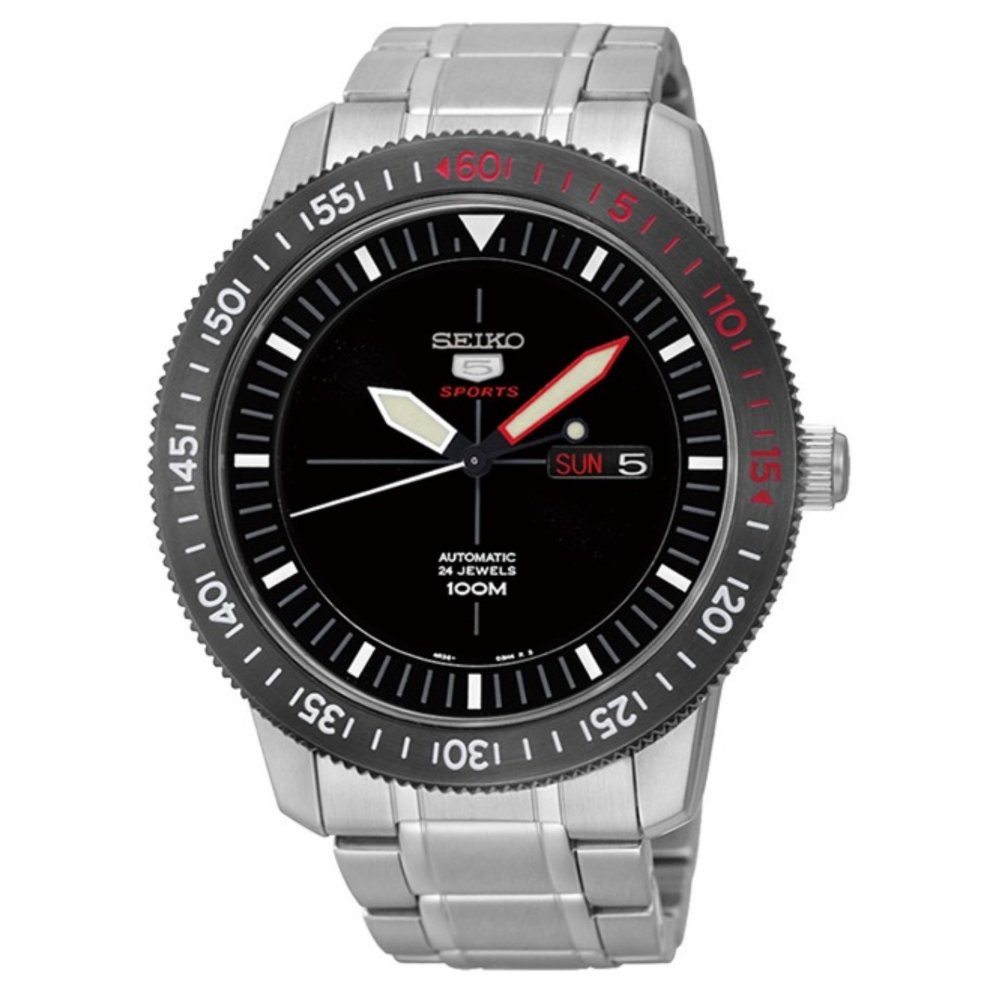 Seiko 5 Sports Auto SRP567K1 Stainless Steel Gents Watch (Silver, Red ...