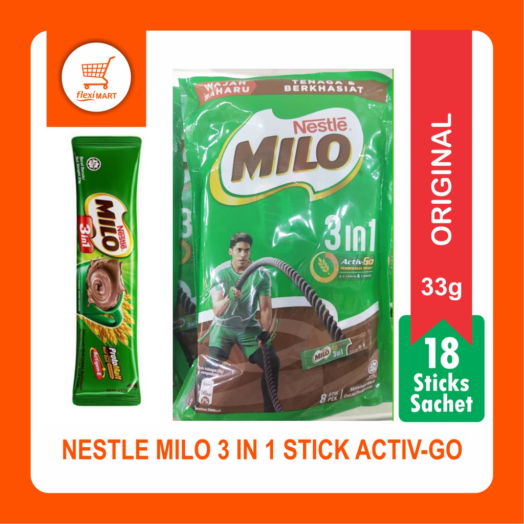 Nestle MILO 3 In 1 Activ-Go (33g) Original (8 Sticks / 18 Sticks ...