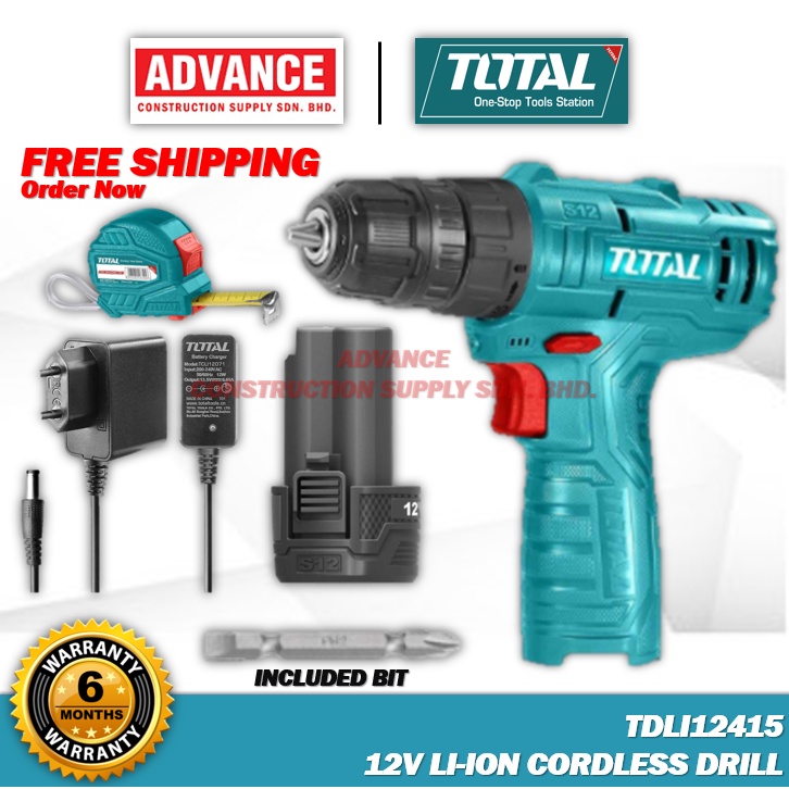 TOTAL TDLI12415 12V Lithium-Ion Cordless Drill ( Free Measure Tape ...