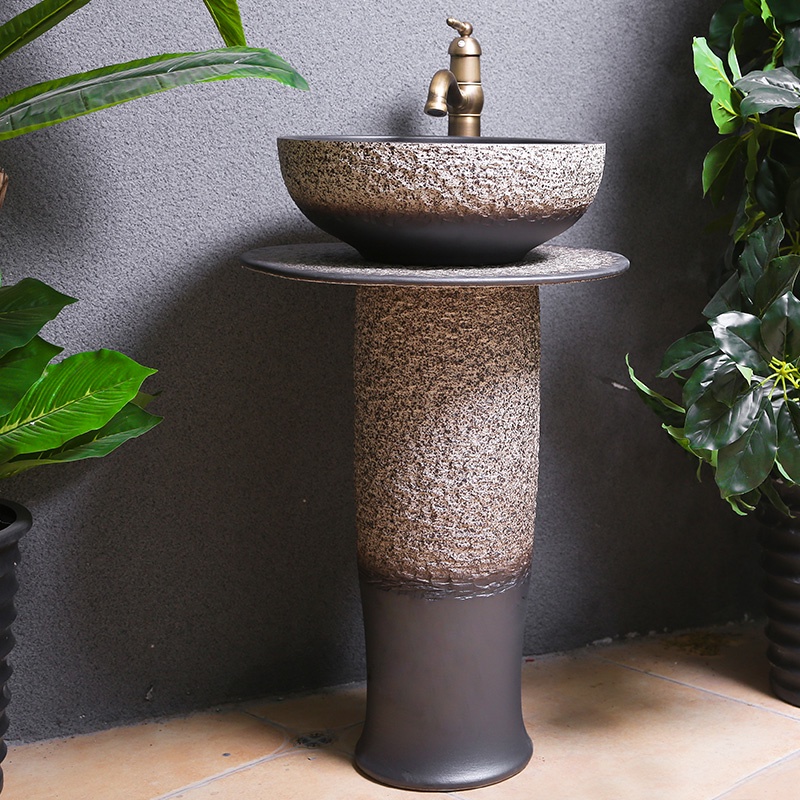 Balcony Ceramic Pillar Basin Integrated Floor-Standing Wash Basin ...