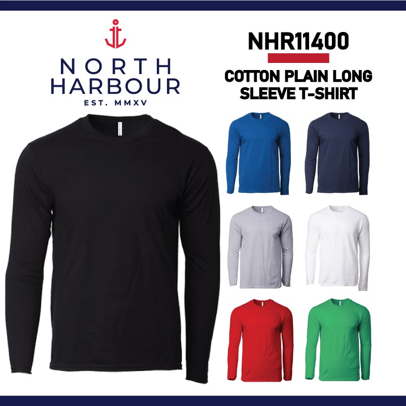 North Harbour Unisex Men Women Adult Long Sleeve Tee Plain Cotton ...