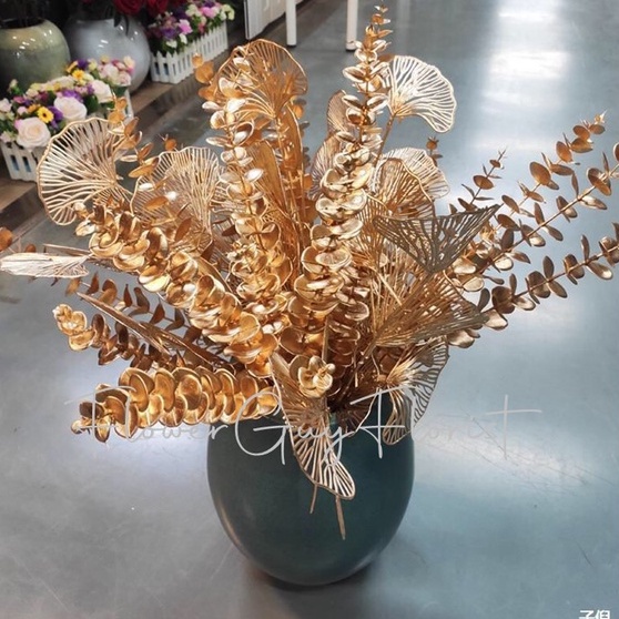 Artificial Gold Leaf/Gold Leaves/Gold Eucalyptus/Gubahan Bunga ...