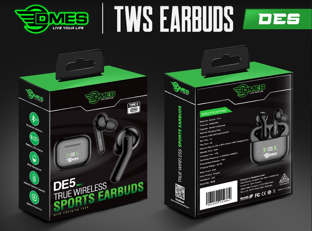 DMES DE5 True Wireless Earbuds Bluetooth 5.3 TWS Sport Earbuds with ...