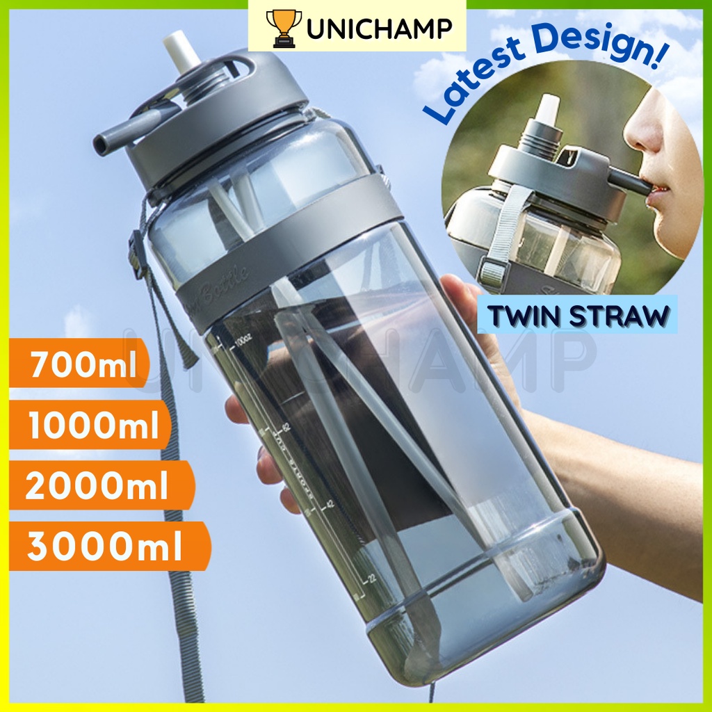 🏆BPA Free Sport Drinking Water Bottle with Straw Air Botol 3000ml 2000ml 1000ml Plastic Water ...