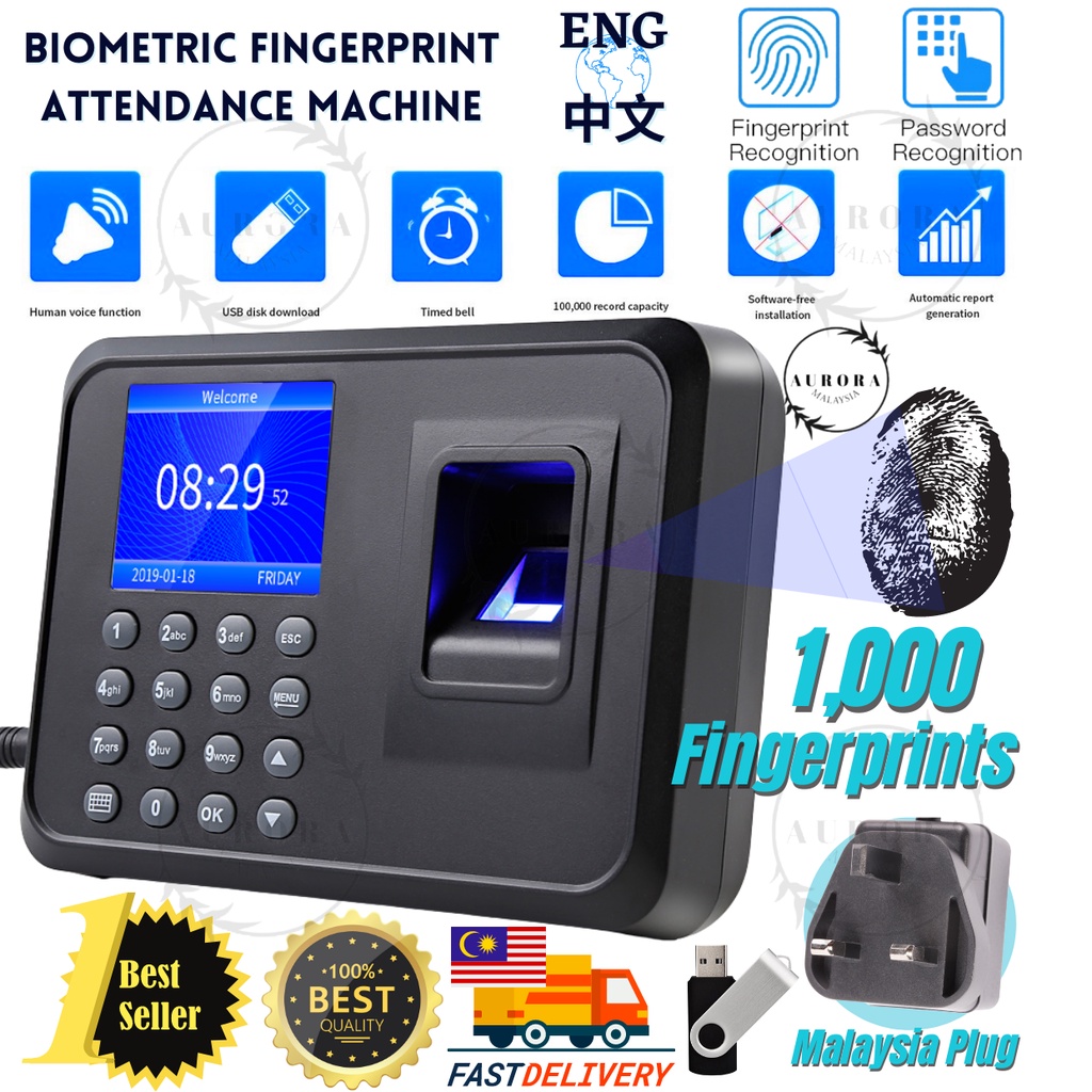 READY STOCK Biometric Fingerprint Attendance Machine Thumbprint Record Worker Absence Office ...