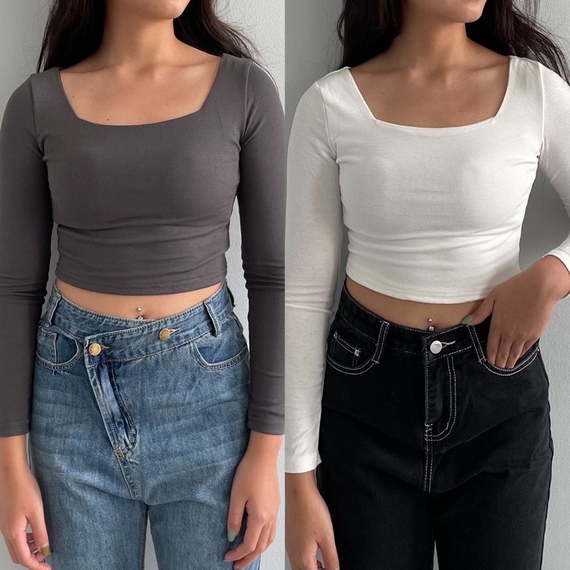 Riley Square Neck Top (Gray, White, Black) | Shopee Malaysia