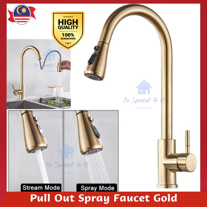 Modern Tap Single Lever Pull Out Spray Faucet Gold Color Kitchen ...