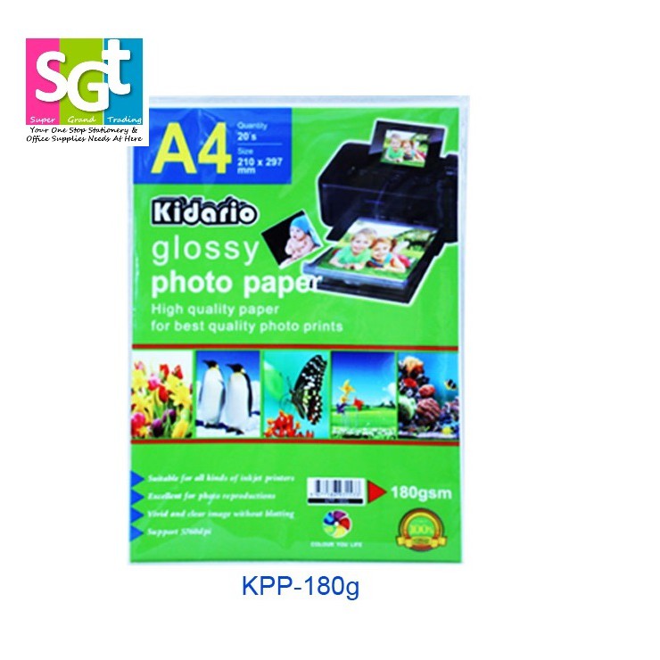 Kidario A4 Photo Glossy Paper 180G 20`s/Pack (KPP-180G) | Shopee Malaysia