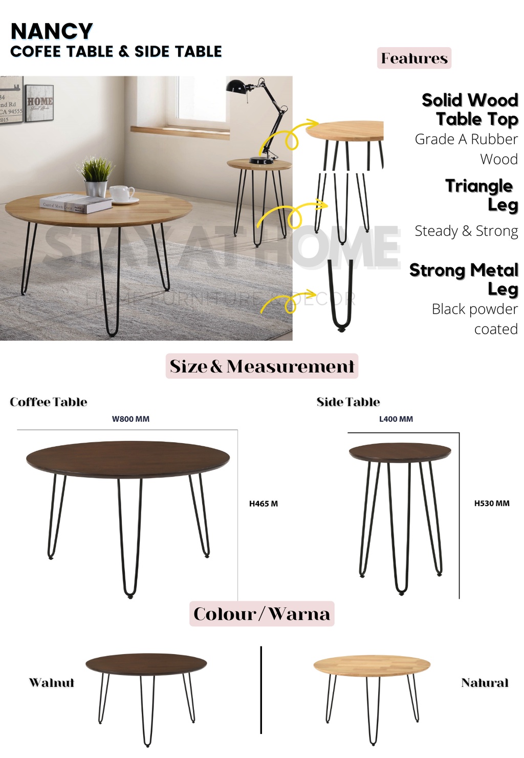 STAY Solid Wood Coffee Table Side Table Small Round Table Corner Sofa ...