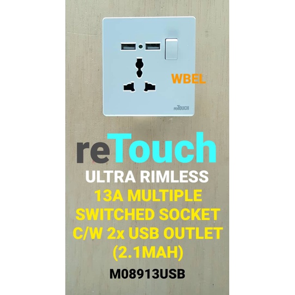 Retouch Ultra Rimless Multiple Pin 13A Switch Socket Outlet c/w Double ...