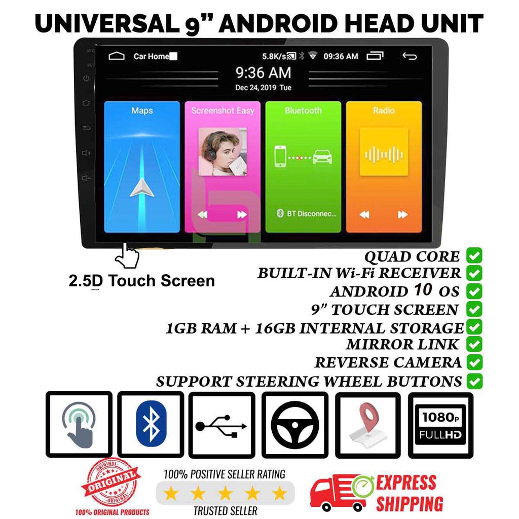Car android player 9" 2.5d full hd touch screen wifi gps bluetooth dvr ...