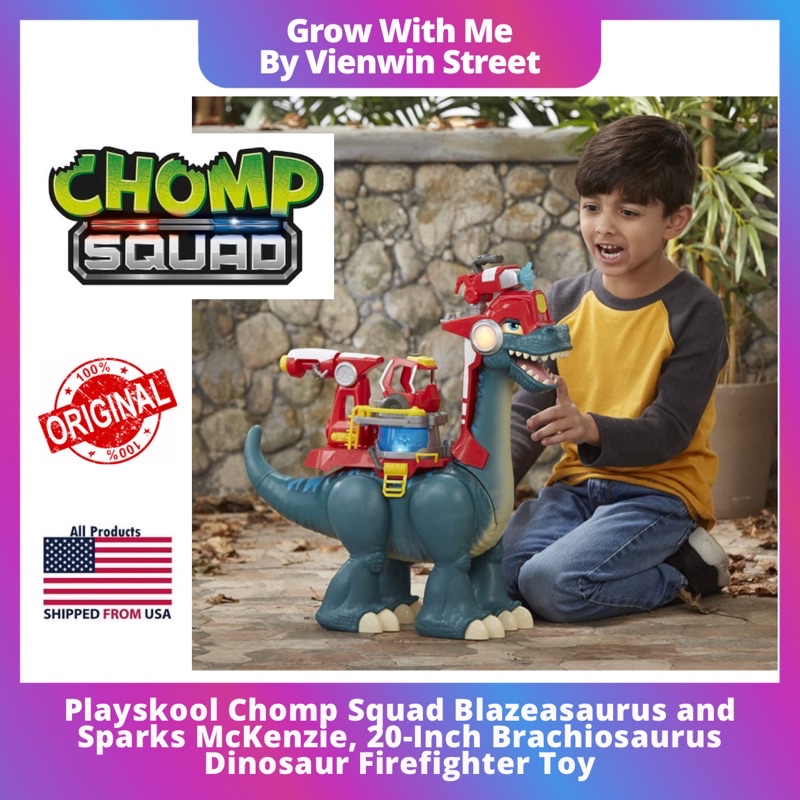 Playskool Chomp Squad Blazeasaurus and Sparks McKenzie, 20-Inch Brachiosaurus Dinosaur ...