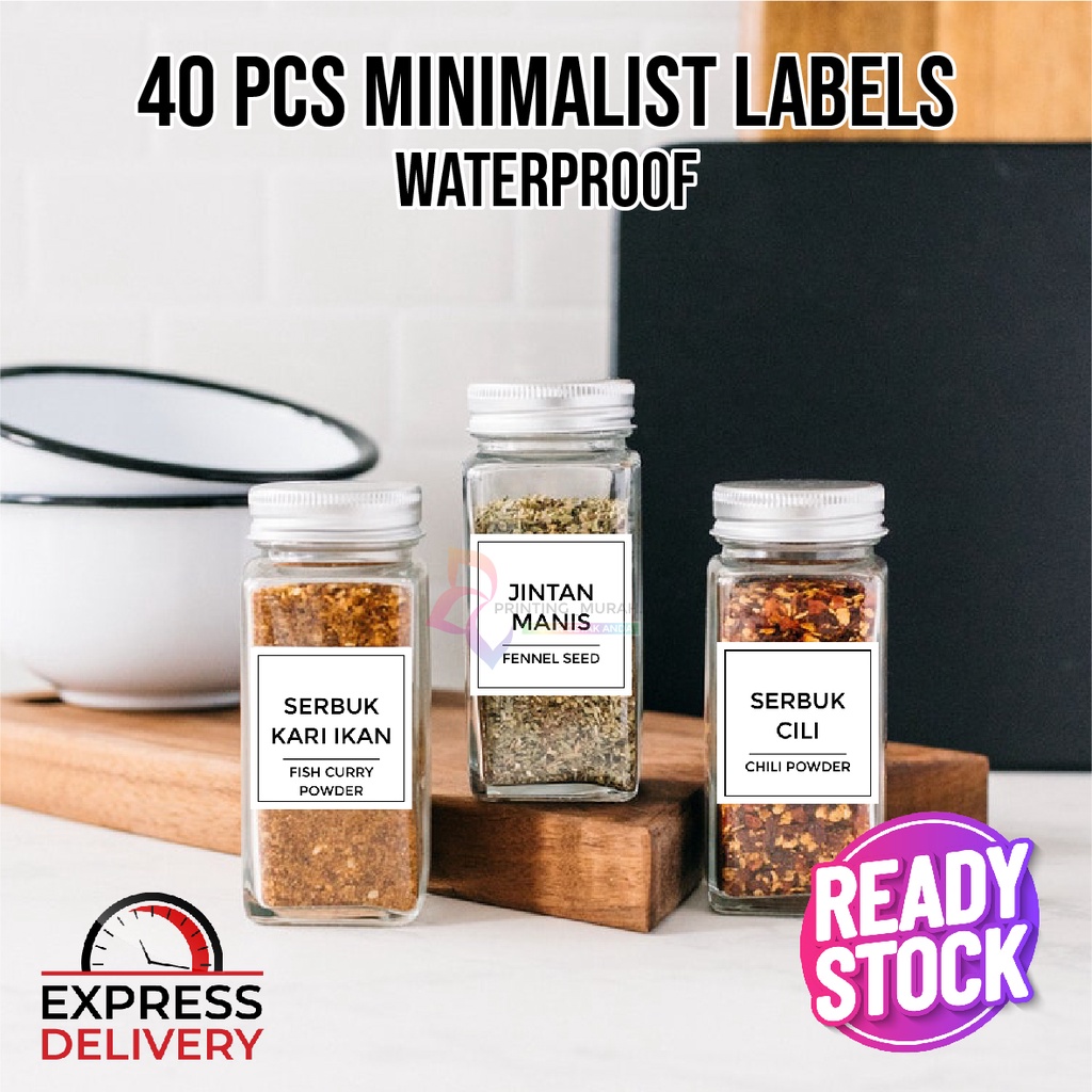 40 pcs Sticker Label Dapur Putih Waterproff (Minimalist) | Stiker Dapur ...