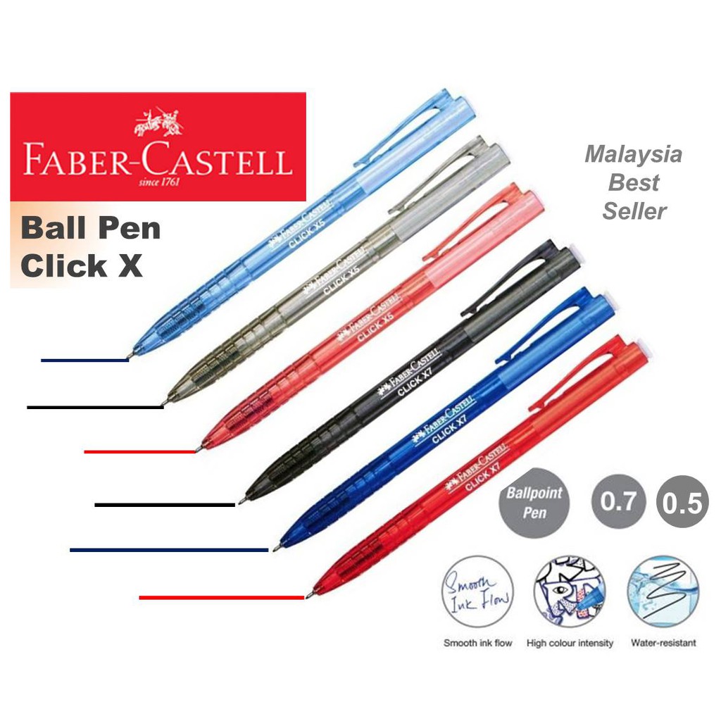 Faber Castell Click X Ball Pen X5 0.5mm 1425 / X7 0.7mm 1422 / Faber-Castell Click X7 (Pena Mata ...