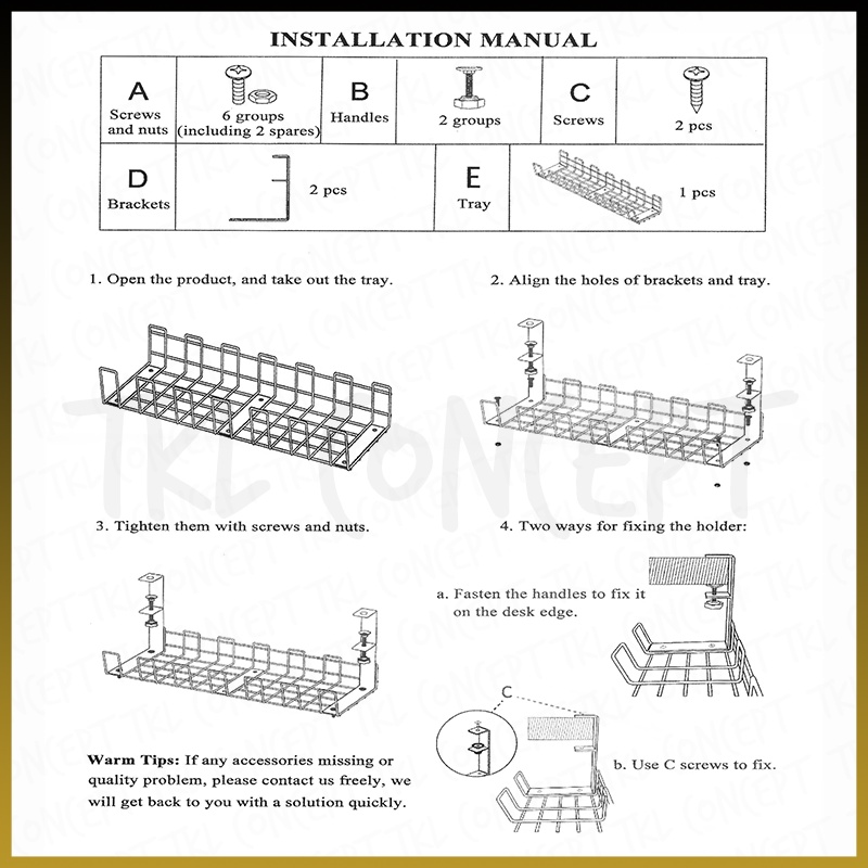 Under Desk Cable Management Wire Organizer Tray Table Pc Cabel Manager ...