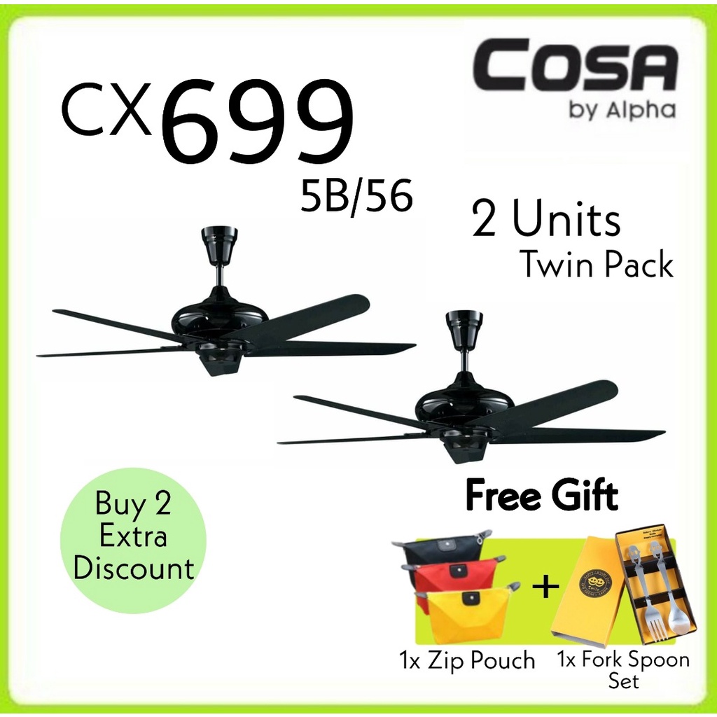 2 UNITS Alpha Cosa CX699 Remote Ceiling Fan (BLACK) (4 SPEEDS) | Shopee ...