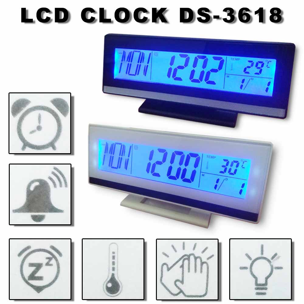 Voice Control Backlight Digital LCD Alarm Clock With Date & Temp (DS ...