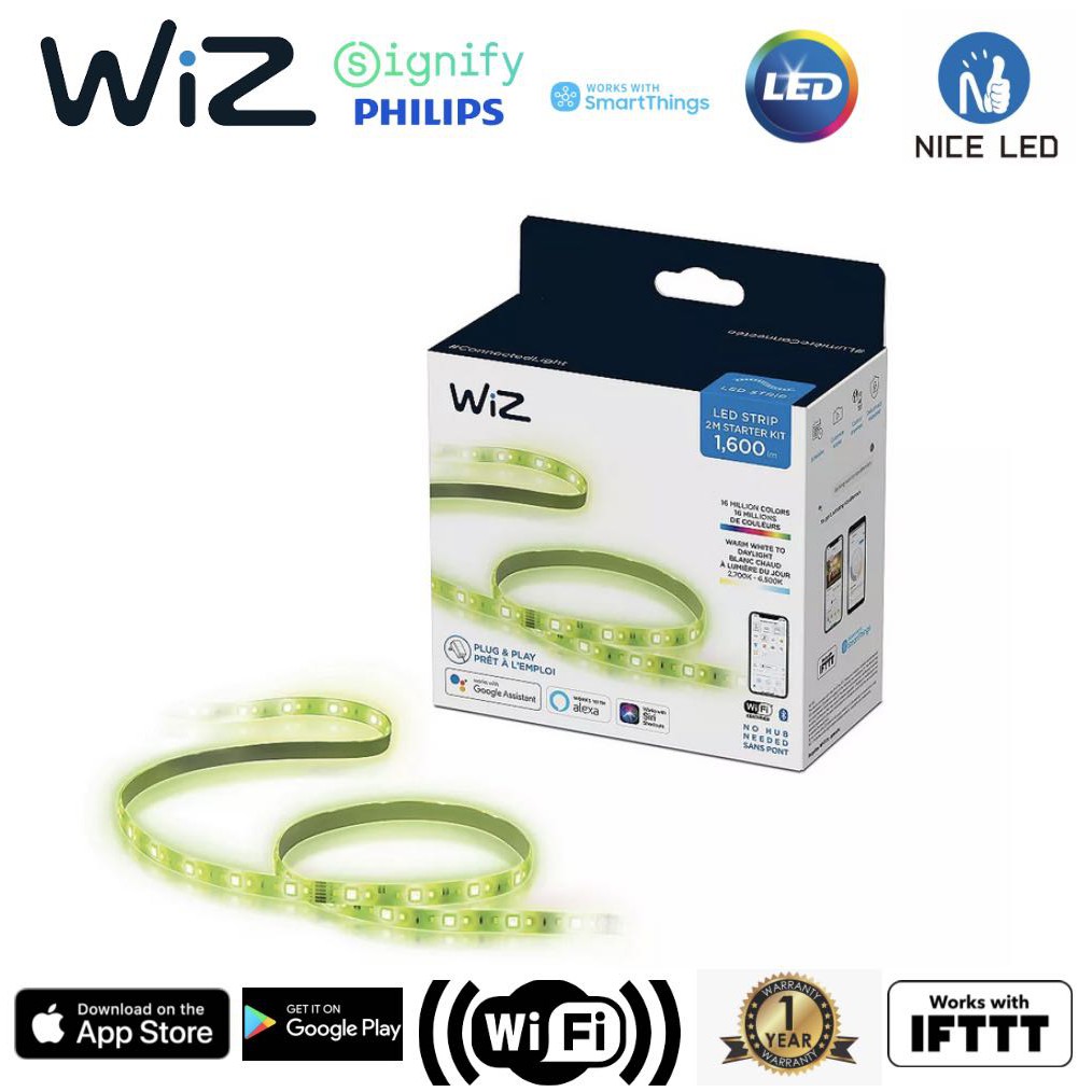 Philips WiZ Smart Lighting White and Coloured LED Strip 2-meter Starter ...