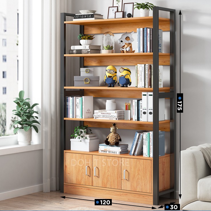 Modern Wood Home Office Bookcase Shelves 120cm Book Rack Cabinet Door ...