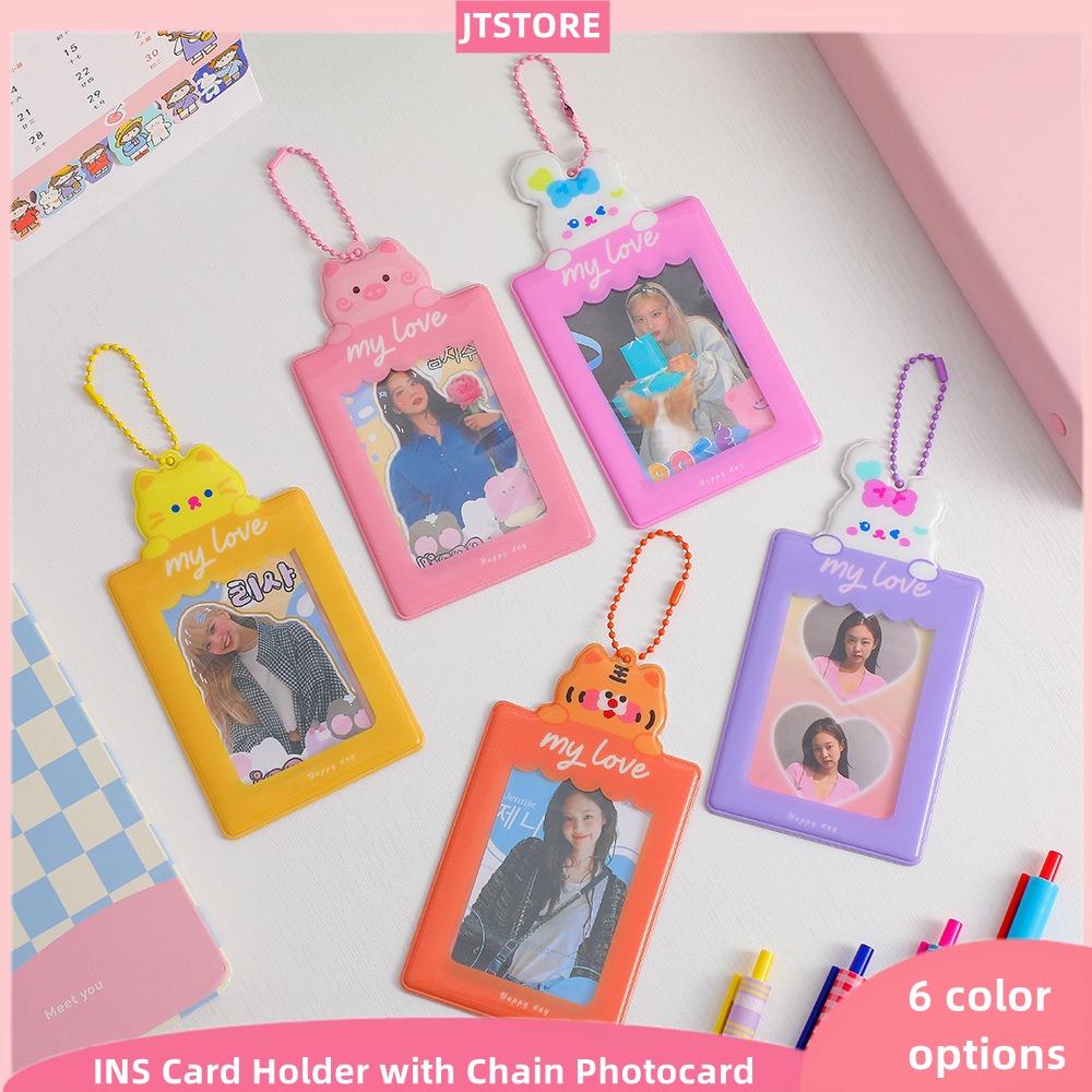 INS Card Holder with Chain Photocard Protector Idol Photo Sleeves Bus ...