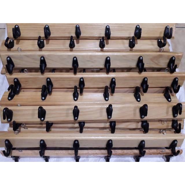Kapstok Wood Clothes Hanger Multipurpose Wooden Castok Leather | Shopee ...