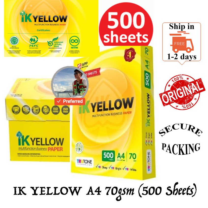 IK YELLOW A4 70GSM (500's) / IK YELLOW A4 80GSM (450's) / IK ECO A4 70GSM (500’S) (READY STOCK ...