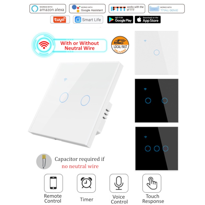 WiFi + RF433 Touch Response Smart Wall Switch 1/2/3 Gang / Smart Home ...