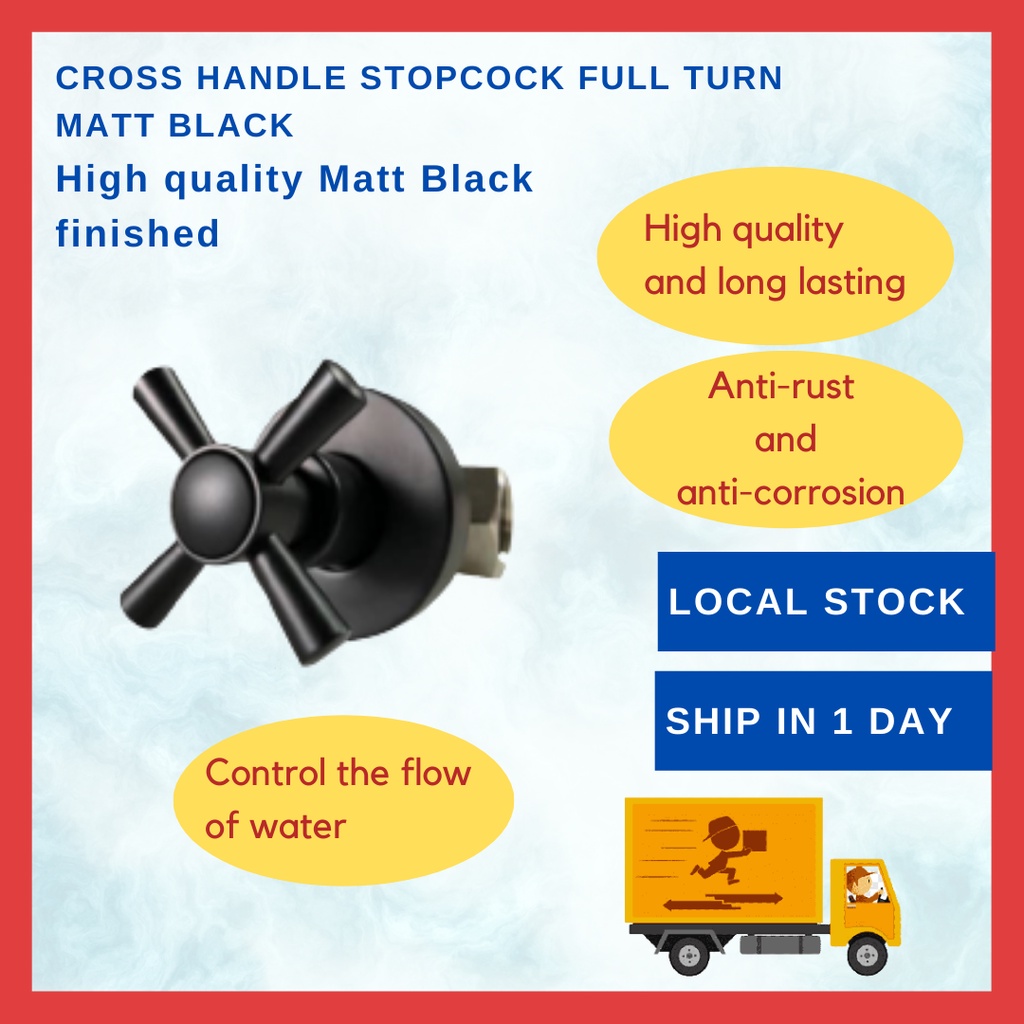 Cross Handle Stopcock Full Turn Matt Black | Shopee Malaysia
